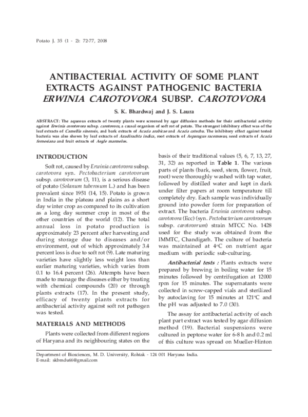 (PDF) Antibacterial Activity of Some Plant Extracts Against Pathogenic Bacteria Erwinia ...
