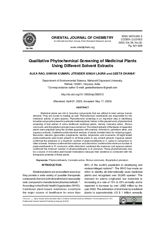 Pdf Qualitative Phytochemical Screening Of Medicinal Plants Using