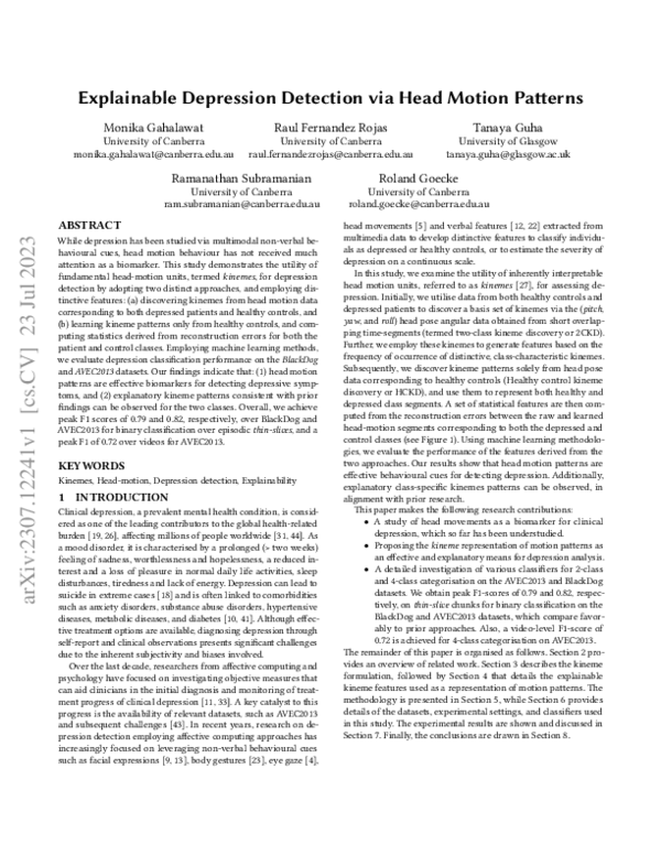 (PDF) Explainable Depression Detection via Head Motion Patterns