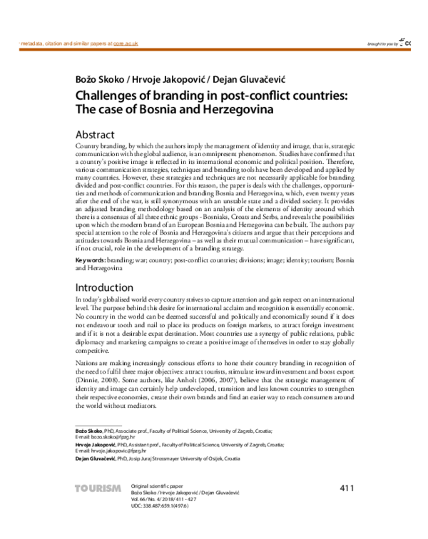 (PDF) Challenges of branding in post-conflict countries: The case of ...