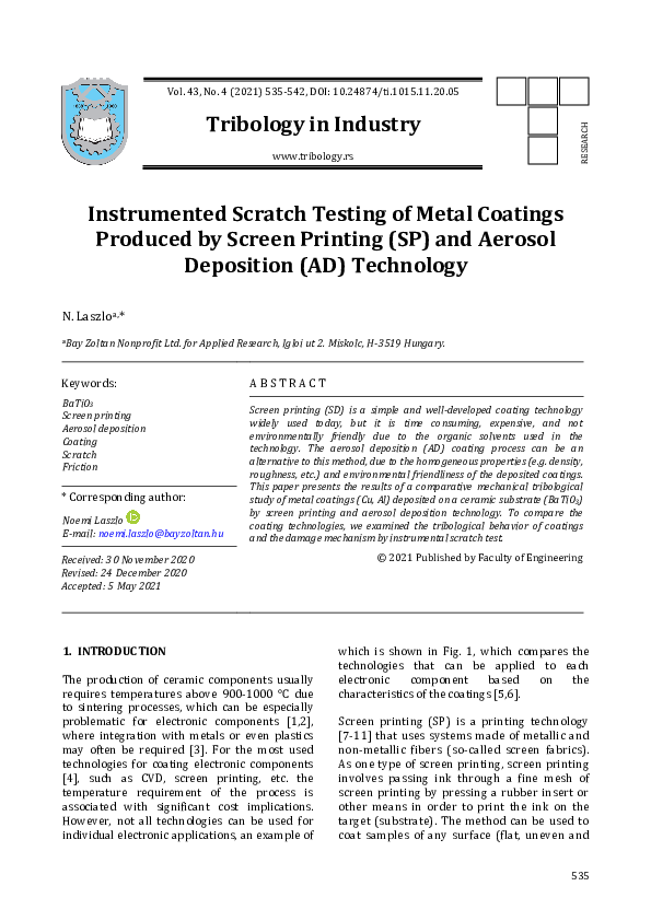 (PDF) Instrumented Scratch Testing of Metal Coatings Produced by Screen ...
