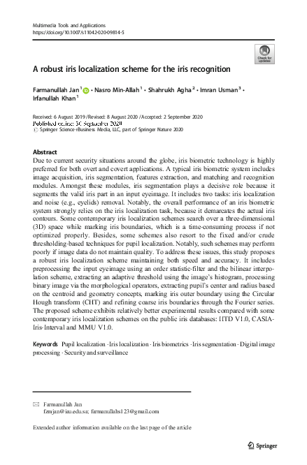 (PDF) A robust iris localization scheme for the iris recognition