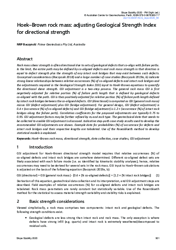 (PDF) Hoek–Brown rock mass: adjusting Geological Strength Index for ...