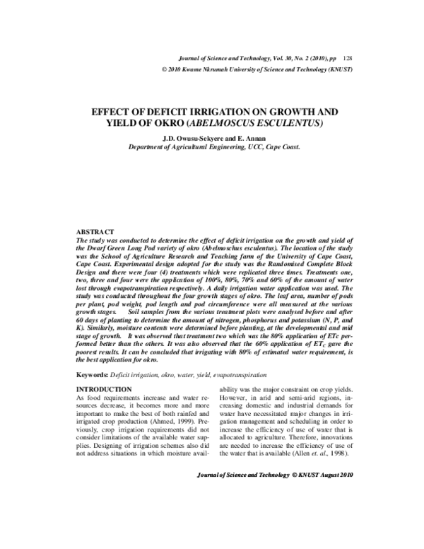 Pdf Effect Of Deficit Irrigation On Growth And Yield Of Tomato Under