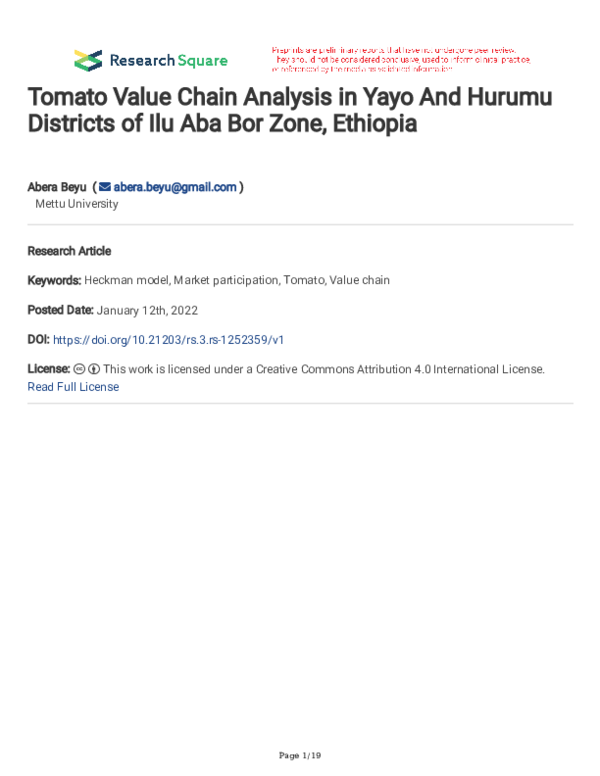 (PDF) Tomato Value Chain Analysis in Yayo And Hurumu Districts of Ilu ...