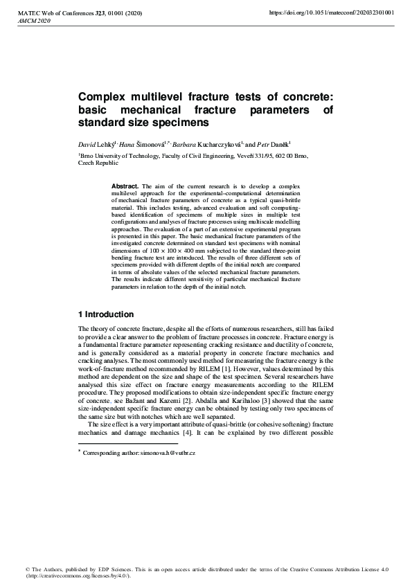 (PDF) Complex multilevel fracture tests of concrete: basic mechanical ...