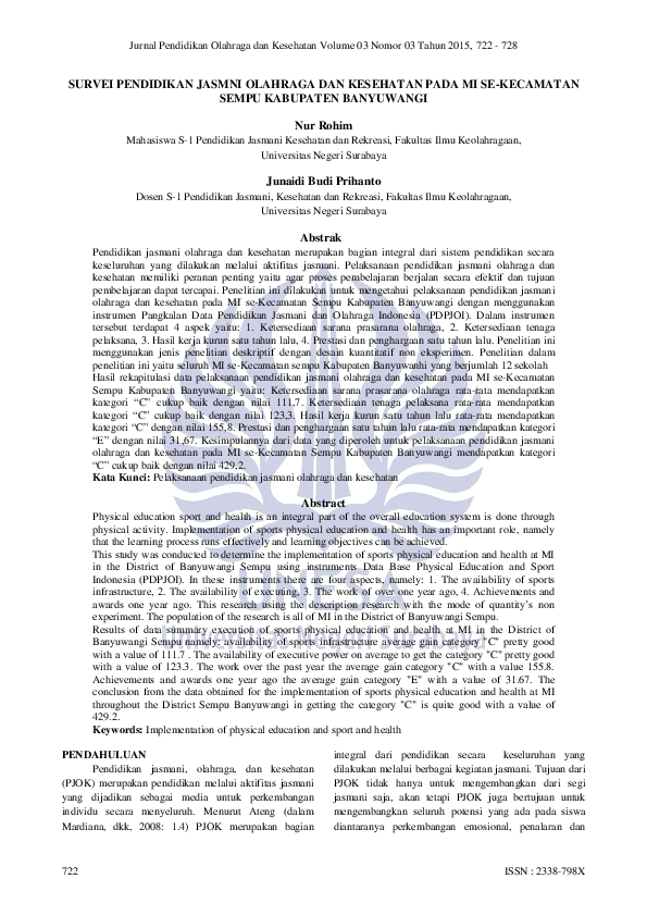 (PDF) Survei Pendidikan Jasmni Olahraga Dan Kesehatan Pada MI Se ...