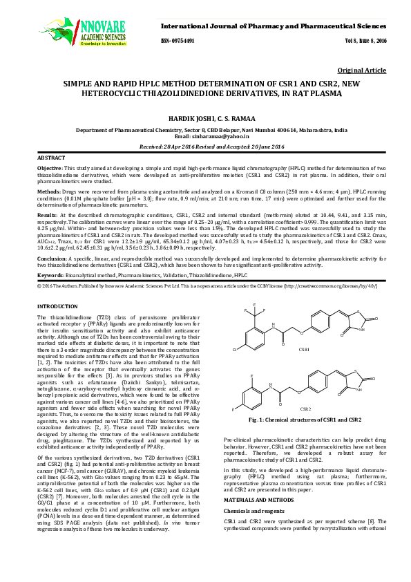 (PDF) Rapid HPLC Method for CSR1 and CSR2 in Plasma