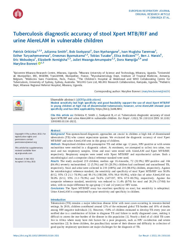 (PDF) Tuberculosis diagnostic accuracy of stool Xpert MTB/RIF and urine ...