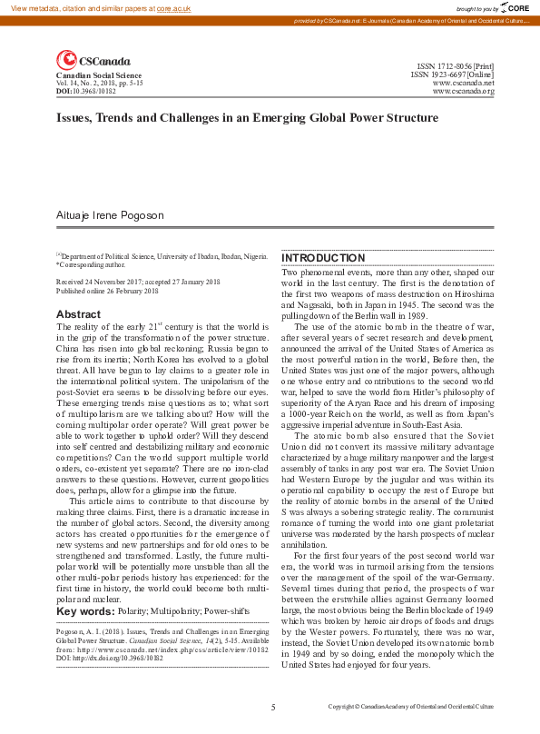 (PDF) Issues, Trends and Challenges in an Emerging Global Power Structure