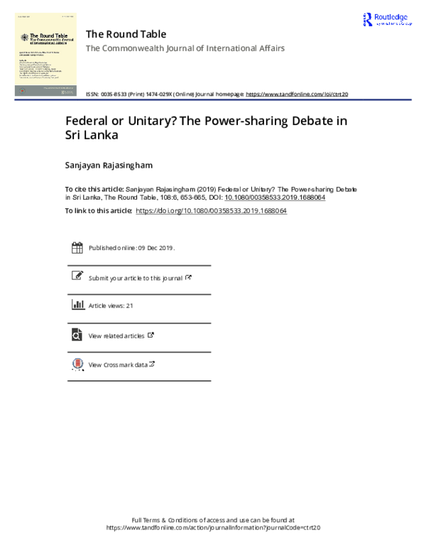(PDF) Federal or Unitary? The Power-sharing Debate in Sri Lanka