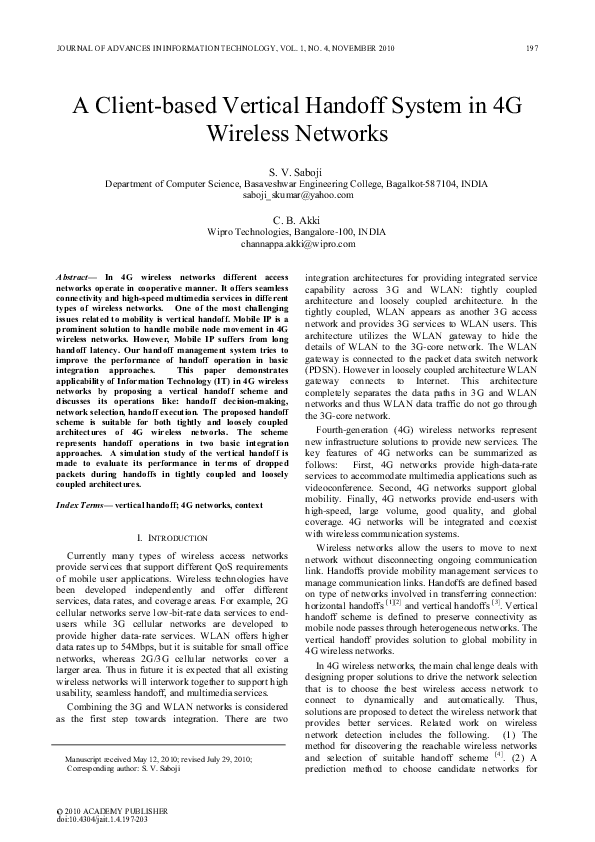 (PDF) A Client-based Vertical Handoff System in 4G Wireless Networks