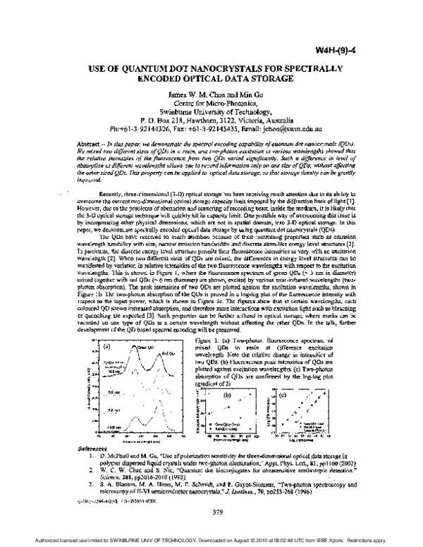 (PDF) Use of quantum dot nanocrystals for spectrally encoded optical ...