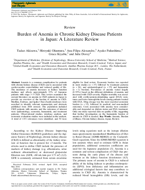 (PDF) Burden of Anemia in Chronic Kidney Disease Patients in Japan: A ...