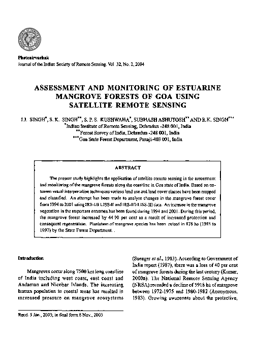 (PDF) Assessment and monitoring of estuarine mangrove forests of Goa ...