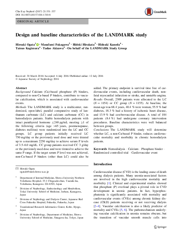 (PDF) Design and baseline characteristics of the LANDMARK study