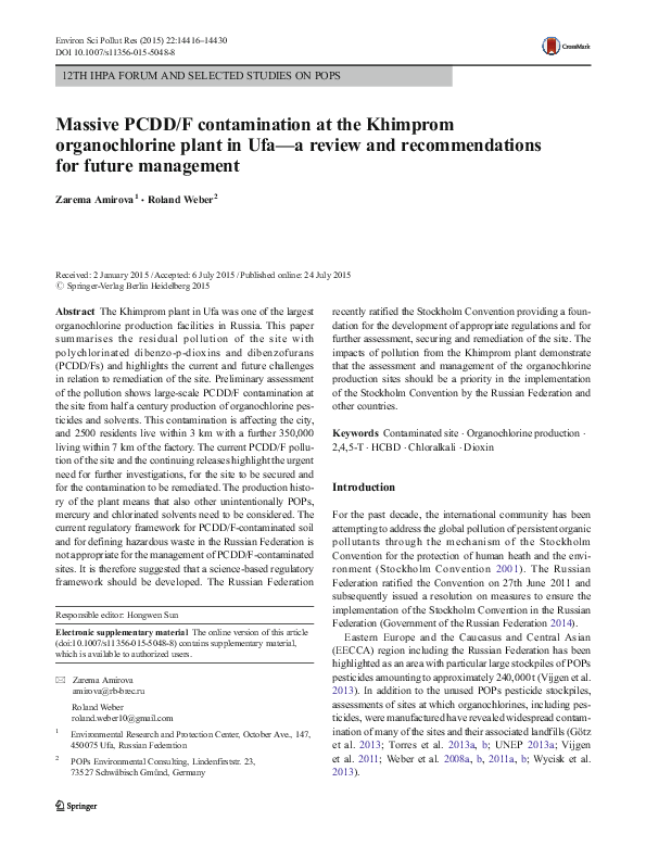 (PDF) Massive PCDD/F contamination at the Khimprom organochlorine plant ...