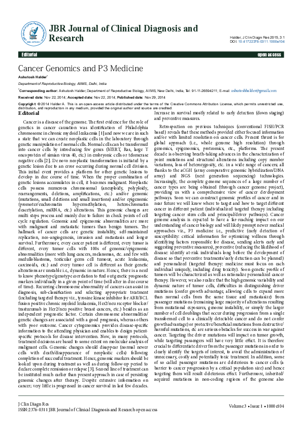 (PDF) Canceromics and P3 medicine