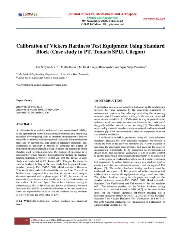 (PDF) Calibration Of Vickers Hardness Test PT.Tenaris Seamless Pipe ...