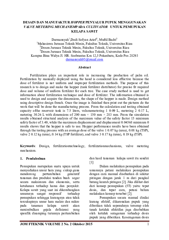 (PDF) Desain Dan Manufaktur Hopper Penyalur Pupuk Menggunakan Valve ...