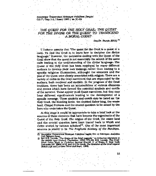 (PDF) The quest for the holy grail: The quest for the divine or the ...