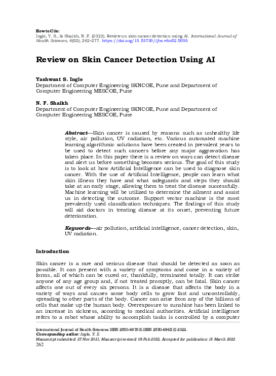 (PDF) Review on skin cancer detection using AI