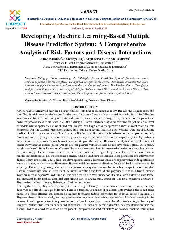 (PDF) AUTOMATIC MULTI-DISEASES PREDICTION USING MACHINE LEARNING | IJTRET-International Journal ...