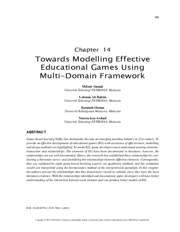 (PDF) Towards Modelling Effective Educational Games Using Multi-Domain ...