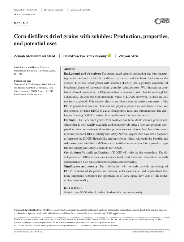 (PDF) Corn distillers dried grains with solubles: Production ...