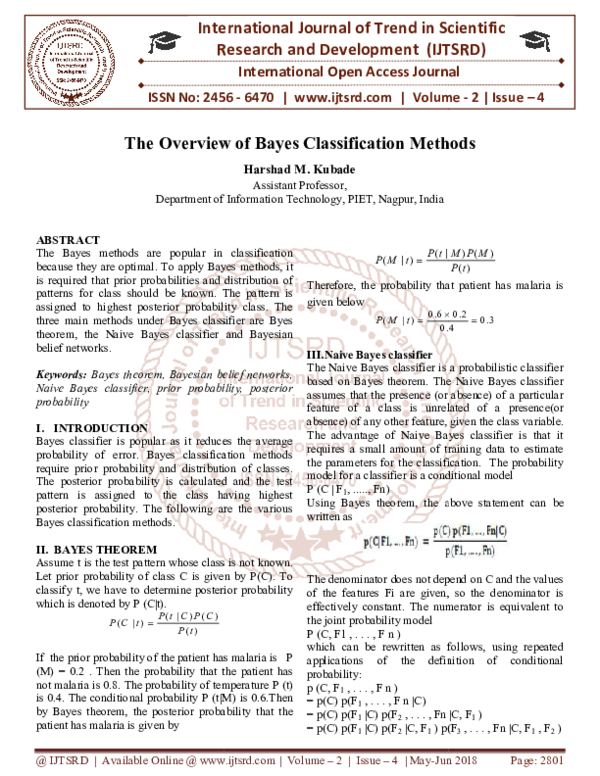 (PDF) The Overview of Bayes Classification Methods | Mr. Harshad M. Kubade - Academia.edu