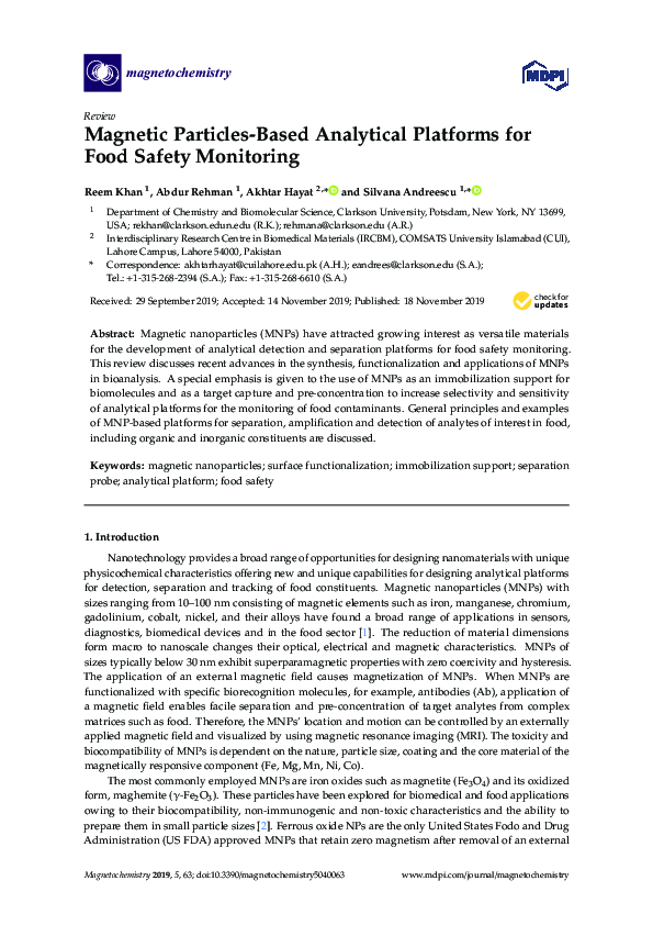 (PDF) Magnetic Particles-Based Analytical Platforms for Food Safety ...