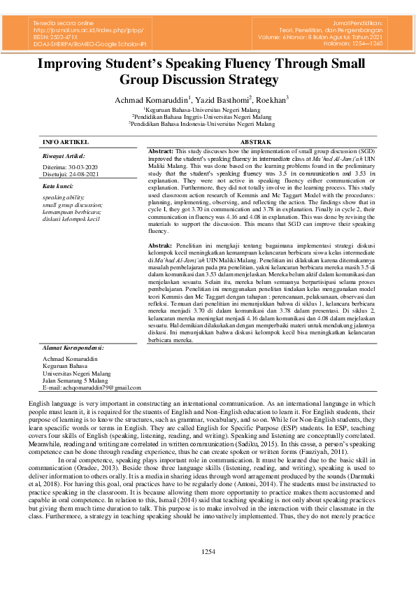 (PDF) Improving Student’s Speaking Fluency Through Small Group ...