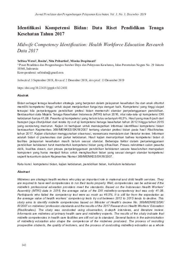 (PDF) Identifikasi Kompetensi Bidan: Data Riset Pendidikan Tenaga Kesehatan Tahun 2017