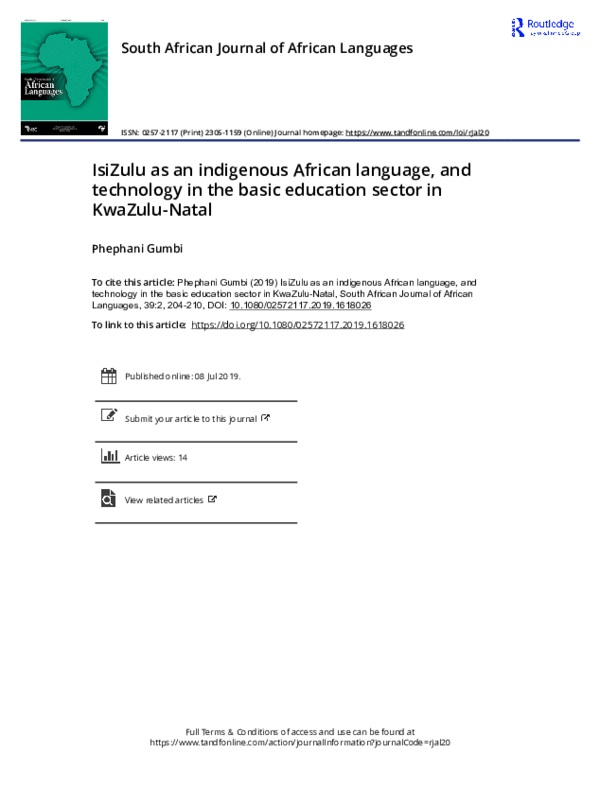(PDF) IsiZulu as an indigenous African language, and technology in the ...