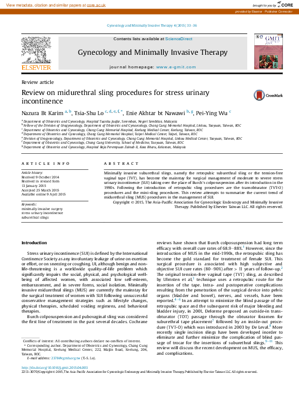 (PDF) Review on mid urethral sling procedures for stress urinary ...