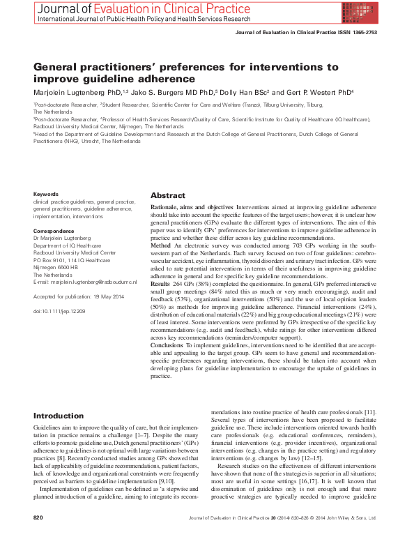 (PDF) General practitioners' preferences for interventions to improve ...