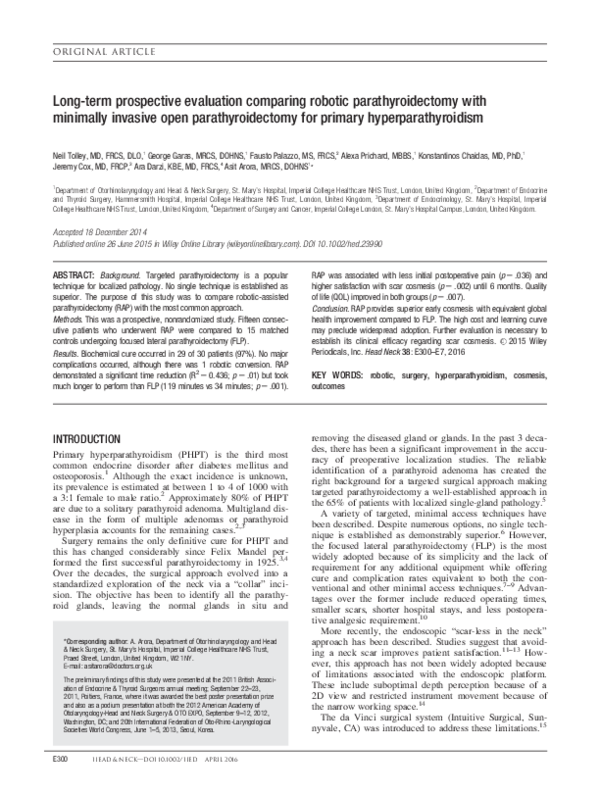 (PDF) Robotic vs. Minimally Invasive Parathyroidectomy for ...
