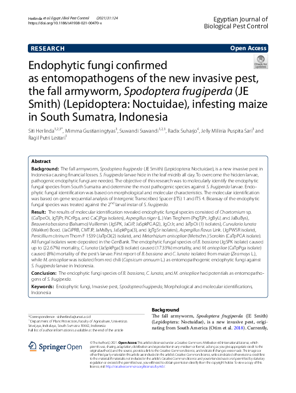 Endophytic fungi confirmed as entomopathogens of the new invasive pest ...