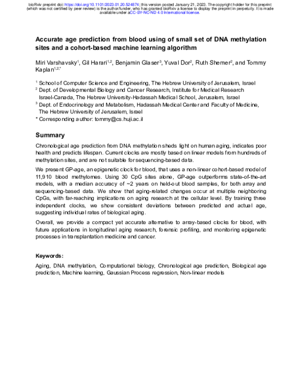 (PDF) Accurate age prediction from blood using of small set of DNA ...