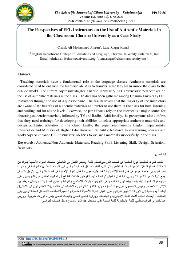 (PDF) The Perspectives of EFL Instructors on the Use of Authentic ...