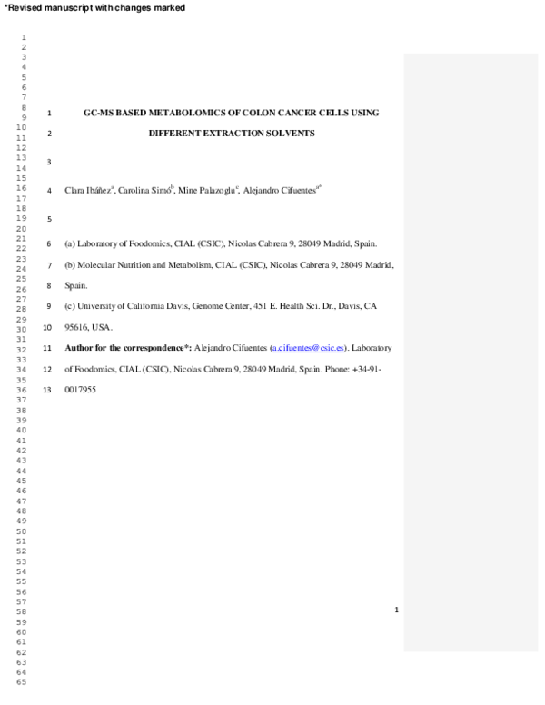 Pdf Gc Ms Based Metabolomics Of Colon Cancer Cells Using Different Extraction Solvents