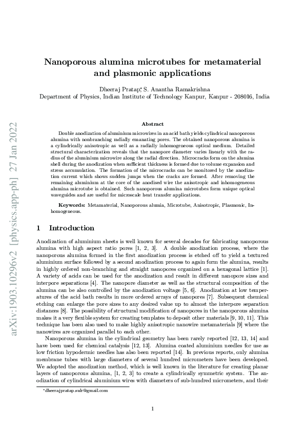 (PDF) Nanoporous alumina microtubes for metamaterial and plasmonic ...