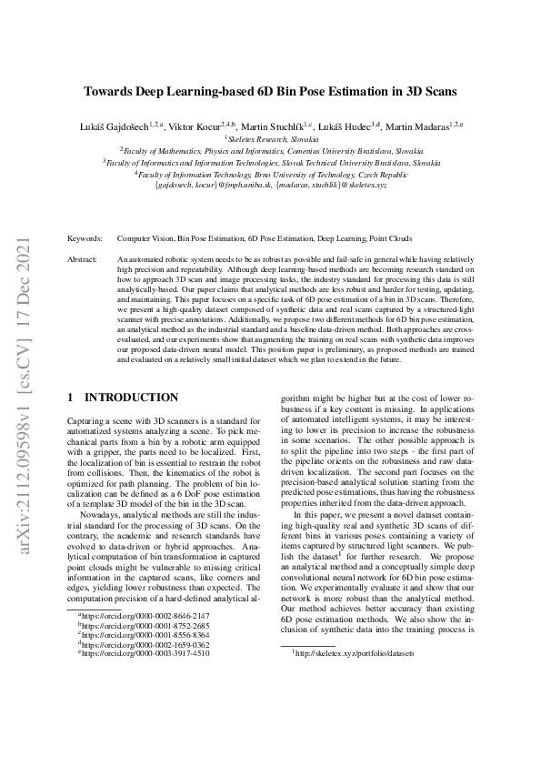 Pdf Towards Deep Learning Based 6d Bin Pose Estimation In 3d Scans