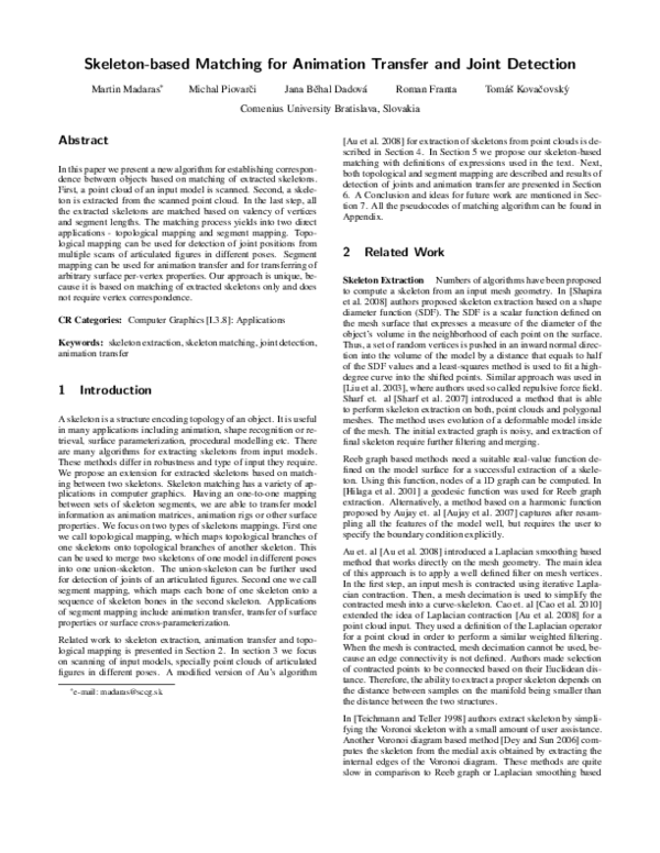 Pdf Skeleton Based Matching For Animation Transfer And Joint Detection