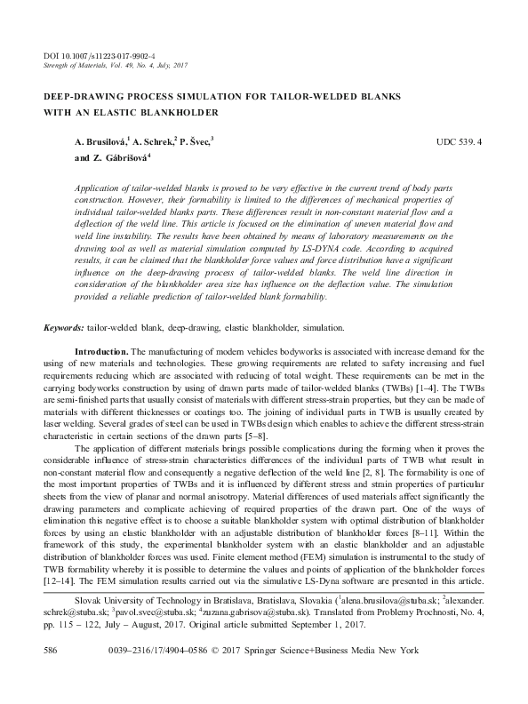 (PDF) Deep-Drawing Process Simulation for Tailor-Welded Blanks with an ...