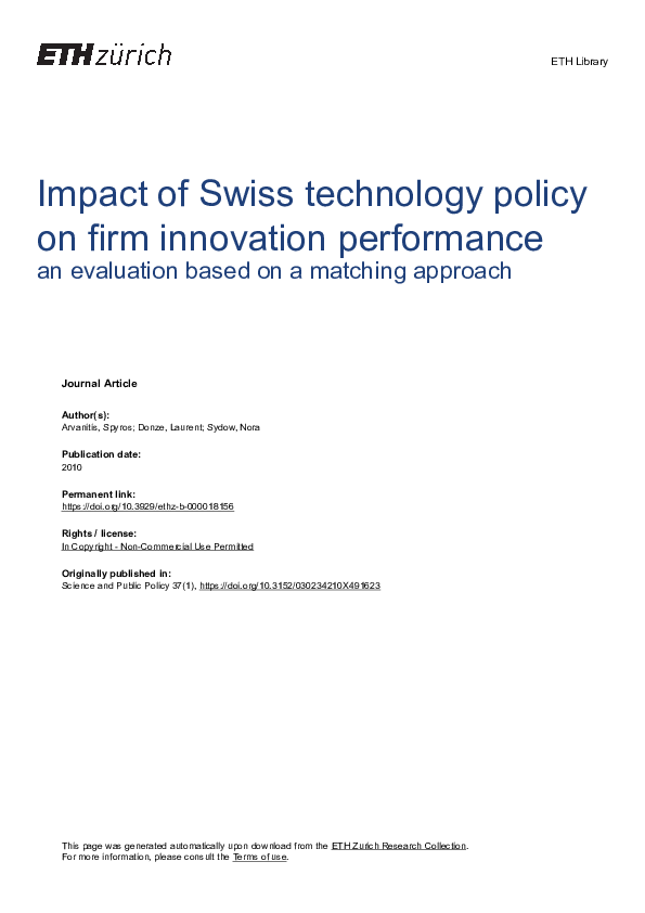 (PDF) Impact of Swiss technology policy on firm innovation performance ...