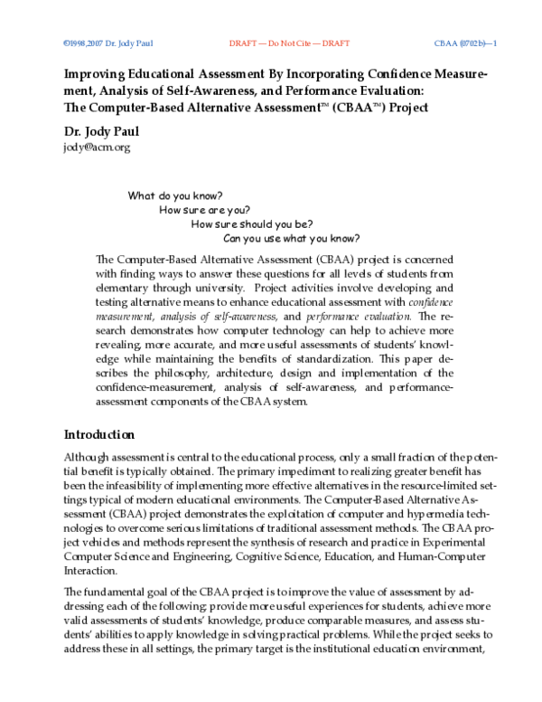 (PDF) Improving Educational Assessment By Incorporating Confidence ...