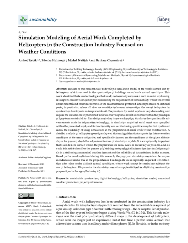 (PDF) Simulation Modeling of Aerial Work Completed by Helicopters in the Construction Industry ...