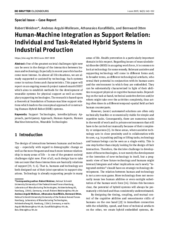(PDF) Human-Machine Integration as Support Relation: Individual and ...