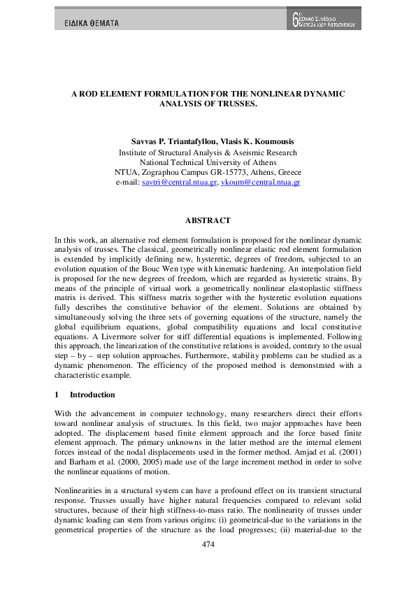 (PDF) A rod element formulation for the nonlinear dynamic analysis of ...